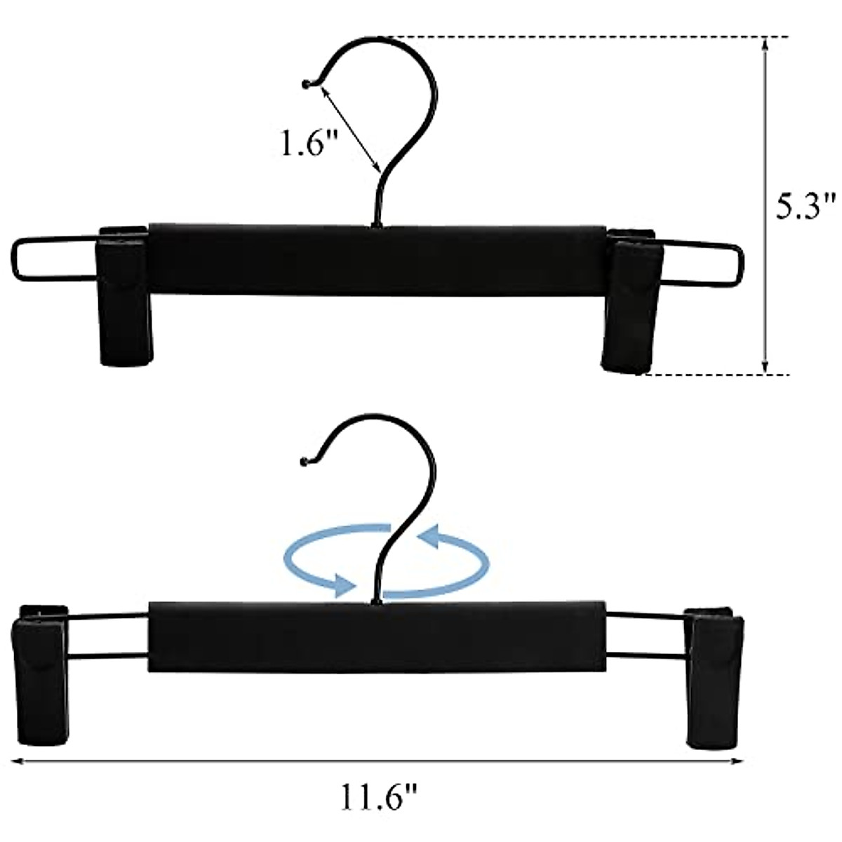 Tosnail 24 Pack Plastic Skirt Pants Clothes Hangers with Adjustable Clips and Swivel Hook for Skirts, Pants, Jeans, Trousers - Black