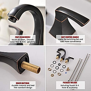 VAPSINT Antique Widespread Lead-Free Three-Hole Oil-Rubbed Bronze Bathroom Faucet, Two Handle Bathroom Vanity Sink Faucets with Stainless Steel Water Hoses