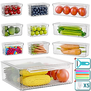 Nibiuht Fridge Organizers and Storage Set - 10 Pack Refrigerator Organizer Bins with Lids, BPA-free Stackable Fruit Container for Refrigerator, Clear Fridge Organization for Food, Vegetable