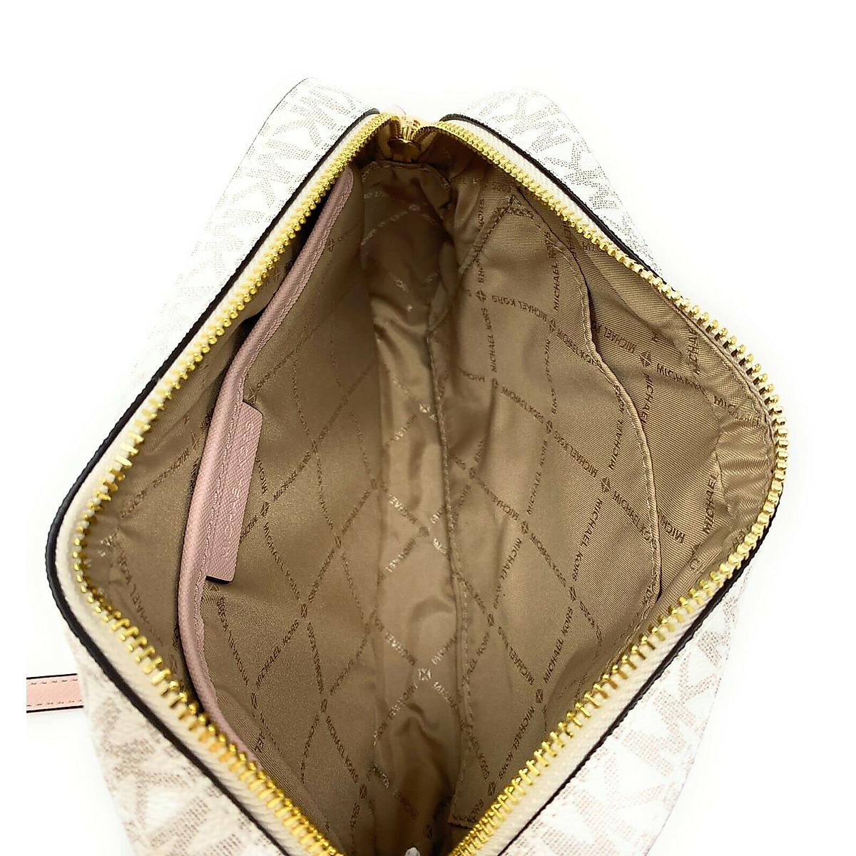 Michael Kors Jet Set Saffiano Leather Crossbody Bag (Vanilla Sig Powder Blush)