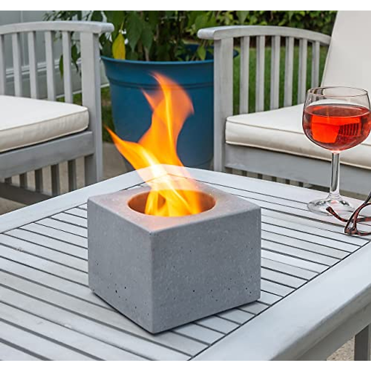 Concrete Encounter Concrete Square Tabletop Indoor fire Bowl fire Pit, The Fire Pot., SM-S, Gray, 5In x 5In x 4In