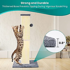 YULOYI Cat Scratching Post 32 Inch for Indoor Large Cats and Kitten, Nature Sisal Tall Cat Scratch Post, Sisal Cat Scratcher Improve Cat's Scratching Habits and Protect Your Furniture, Grey