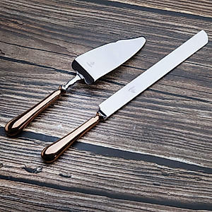 OTW PAVILION Wedding Cake Knife and Server Set,Rose Gold 18/10 Stainless Steel 2 Piece Dessert Set Pie Server Cake Cutter Knife for Birthday,Anniversary,Holiday,Baby Shower,Party