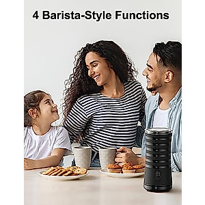 Milk Frother, 4-in-1 Milk Frother and Steamer for Hot and Cold Foam, Electric Milk Frother for Coffee, Latte, Cappuccino, Milk Steamer with Non-Stick Interior, Ergonomic Grip Design, ETD certification