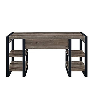 Walker Edison Industrial Wood Computer Writing Desk 4 Storage Shelves and Gaming Gamer Command Center Workstation Desk Home Office, 60 Inch, Grey Wash