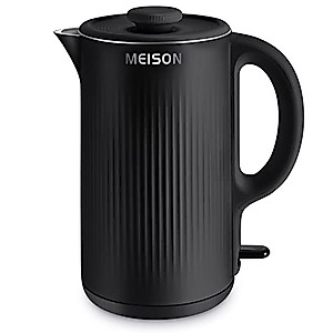 Electric Kettles Stainless Steel for Boiling Water, Double Wall Hot Water Boiler Heater, Cool Touch Electric Teapot, Auto Shut-Off & Boil-Dry Protection, 120V/1200W, 1.7 Liter, 2 Year Warranty (black)