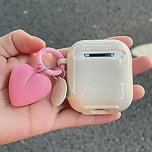 Compatible with AirPods Case Cute Kawaii Airpod Case 1st/2nd Generation Pink Heart Design Soft Silicone Cute Airpod Cases Cover with Kawaii Heart Keychain for Girls Women (AirPods 1&2 Case)