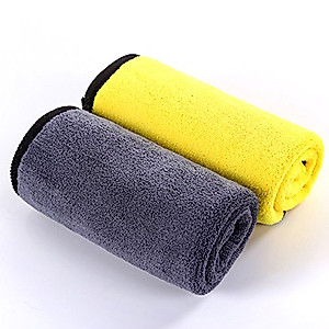 SOFTBATFY Ultrasoft, Large, Thick and Quick Drying Car Microfiber Cleaning Towel 800GSM Polishing Waxing Auto Detailing Towel Cloth (6pack,16 x 16inches) (Grey-Yellow)