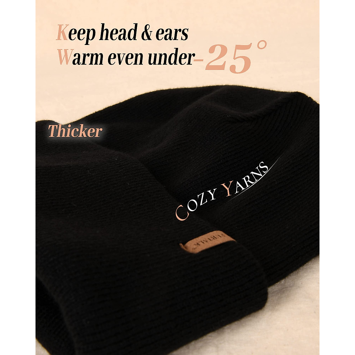 FURTALK Beanie Hats for Women Men Fleece Lined Winter Hats Soft Warm Womens Beanies for Winter Black