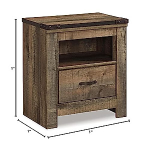Signature Design by Ashley Trinell Rustic 1 Drawer Nightstand with USB Charing Stations, 26.22" Tall, Warm Brown