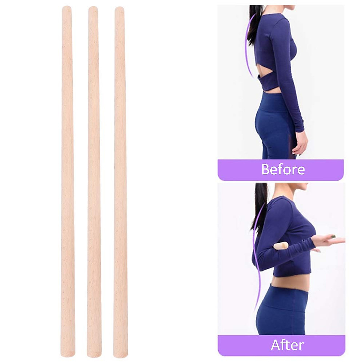 Dilwe Wood Yoga Stick, 3Pcs Open Shoulder Stick Yoga Fitness Yoga Assist Yoga Accessory, 70cmYoga Supplies