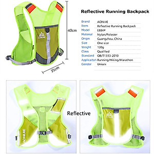 AONIJIE Men Women Ultralight Running Vest Pack Reflective Breathable Hydration Backpack for Hiking Camping Marathon Cycling Race (Green- with 2 pcs 250ml Bottles)