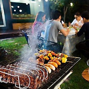LINELAX Rib Rack, Stainless Steel Roasting Stand, Holds 4 Ribs for Grilling Barbecuing & Smoking - BBQ Rib Rack for Gas Smoker or Charcoal Grill