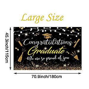 2023 Graduation Party Supplies Graduation Banner Black and Gold Large 71” x 45” Backdrop with Congrats Grad Graduation Decorations Indoor Outdoor