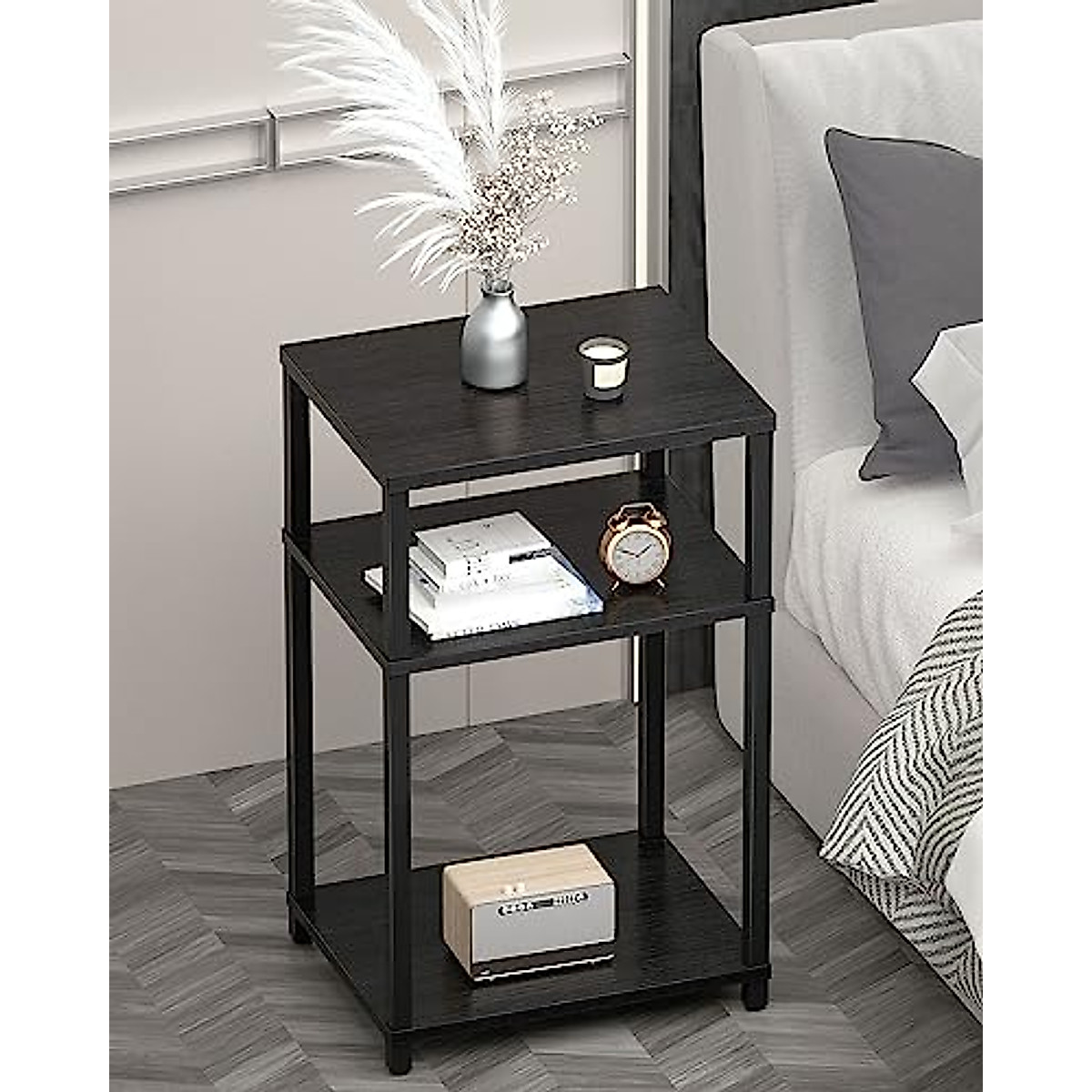 MINOSYS End Table Nightstand Bedside Table, Night Stand Accent Table for Couch, Living Room, Bedroom, Black, Easy Assembly.