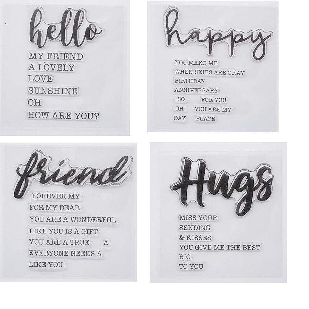 Welcome to Joyful 4pcs/Set Hello Happy Hugs Friend Sentiment Background Clear Stamp for Card Making Decoration and Scrapbooking 11x16cm