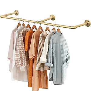 Varsoul Wall Industrial Pipe Clothes Racks, DIY Floating Hanger Rustic Home Pipe Decor, Mounted Closet Storage Organizer Holder Systems, Heavy Duty Garment Rod Pole For Cloakrooms Bathroom Black Iron