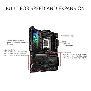 ASUS ROG Strix X670E-F Gaming WIFI6E Socket AM5 (LGA 1718) Ryzen 7000 Gaming Motherboard(PCIe 5.0, DDR5,16 + 2 Power Stages,Four M.2 Slots with heatsinks,USB 3.2 Gen 2x2,AI Cooling II, and Aura Sync)