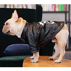 Moorfowl Cool Bulldog Motorcycle Jacket Dog PU Leather Coat for Pug Pet Doggie Clothes Fashion Outfit Cute Dog Biker Jacket for Pitbull Boston Terrier (Large, Black)