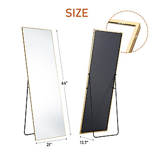 Sweetcrispy Full Length Mirror 64"x21" Full Body Floor Mirror Standing Hanging or Leaning Wall, Large Wall Mirror with Stand Aluminum Alloy Thin Frame for Bedroom Cloakroom, Gold