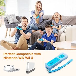 2-Pack Wii Remote Controller, 2 in 1 Wii Remote with Motion Plus for Nintendo Wii and Wii U, Wireless Wii Controller with Silicone Case and Wrist Strap (Pink and Blue)