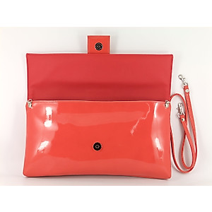 LONI Womens Sensational Faux Patent Large Clutch Bag/Shoulder Bag Wedding Party Prom Bag In Grey (Mid-Grey)