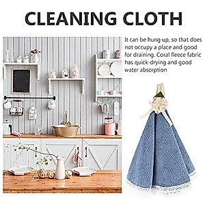 Hemoton Soft Hanging Hand Towel Bathroom Hand Towels with Hanging Loops Microfiber Lace Hand Towels Soft Absorbent Kitchen Hand Towels Hanging Blue