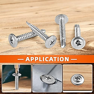 #8 x 1" Wafer Head Self Drilling Sheet Metal Screws, (1/2" to 1-1/2" Length), Stainless Steel 410, Modified Truss Head Self Driller, 100 PCS