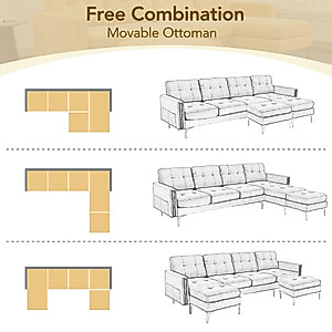 EMKK Corner 110" Convertible Sectional Couch Furniture, 5 Seat Sofa for Living Room L/U Shaped Modern Fabric UpholsteredModular Sofá Sleeper with Double Chaise & Memory Foam & Movable Ottoman, Yellow