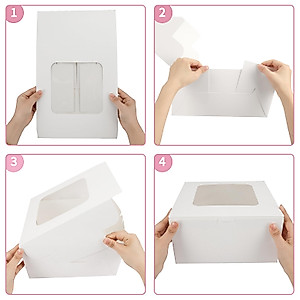 Moretoes 24pcs Cake Boxes, 10x10x5 Inches White Square Bakery Boxes with Window Cajas Pasteles for Cake, Valentine's Day, Pastries, Chocolates, Cookies, Pie, Birthday Party, Wedding, Easter