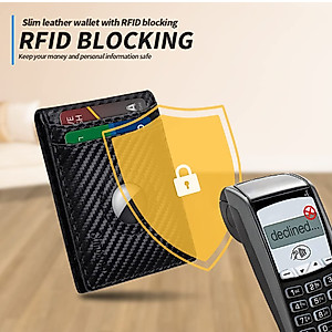 SIMBOOM Airtag Wallet Men, Slim AirTag Wallet Bifold RFID Blocking with Money Clip Multiple Cards Pocket, Gifts for Mens(Carbon Black)