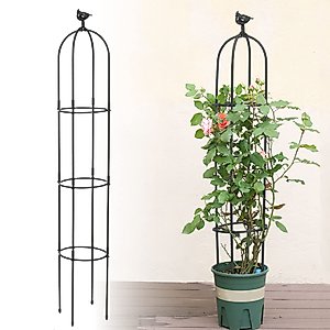 6 Feet Tall Garden Trellis for Climbing Plants Kalolary Garden Tower Obelisk Trellises Rustproof Metal Potted Plant Climbing Support for Indoor Outdoor Flowers Vegetable Fruits Vines Support (Black)