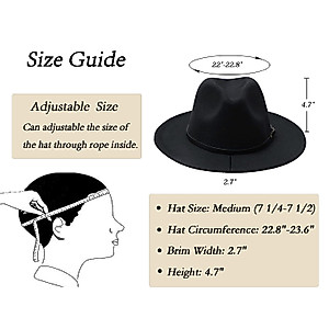 Eohak Womens Belt-Buckle-Panama-Hat Wool Womens Wide Brim Fedora Hat (S-M) Black