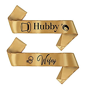 BroSash Bachelorette & Bachelor Party Sash - "Wifey" & "Hubby" Groom, Bride to Be Supplies 2 pcs Set Best Wedding Gifts Bridal Shower Decorations Engagement Favors Miss to Mrs. Gift Kit Just Married