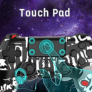 2 Pack Wireless Controller Compatible with PS4 Controllers, Control/Remotes Works with Playstation 4 Controller, Joystick/Gamepad/Mando with Motors/Speaker/Charging Cable, Black and Skull Black