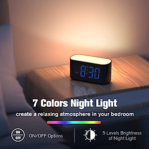 HOUSBAY Digital Alarm Clock for Bedrooms - Large Display Easy to Read Across The Room, 7 Larger Color Night Light, Dual Alarm, Dimmer, True Battery Backup, Adjustable Volume（Blue）