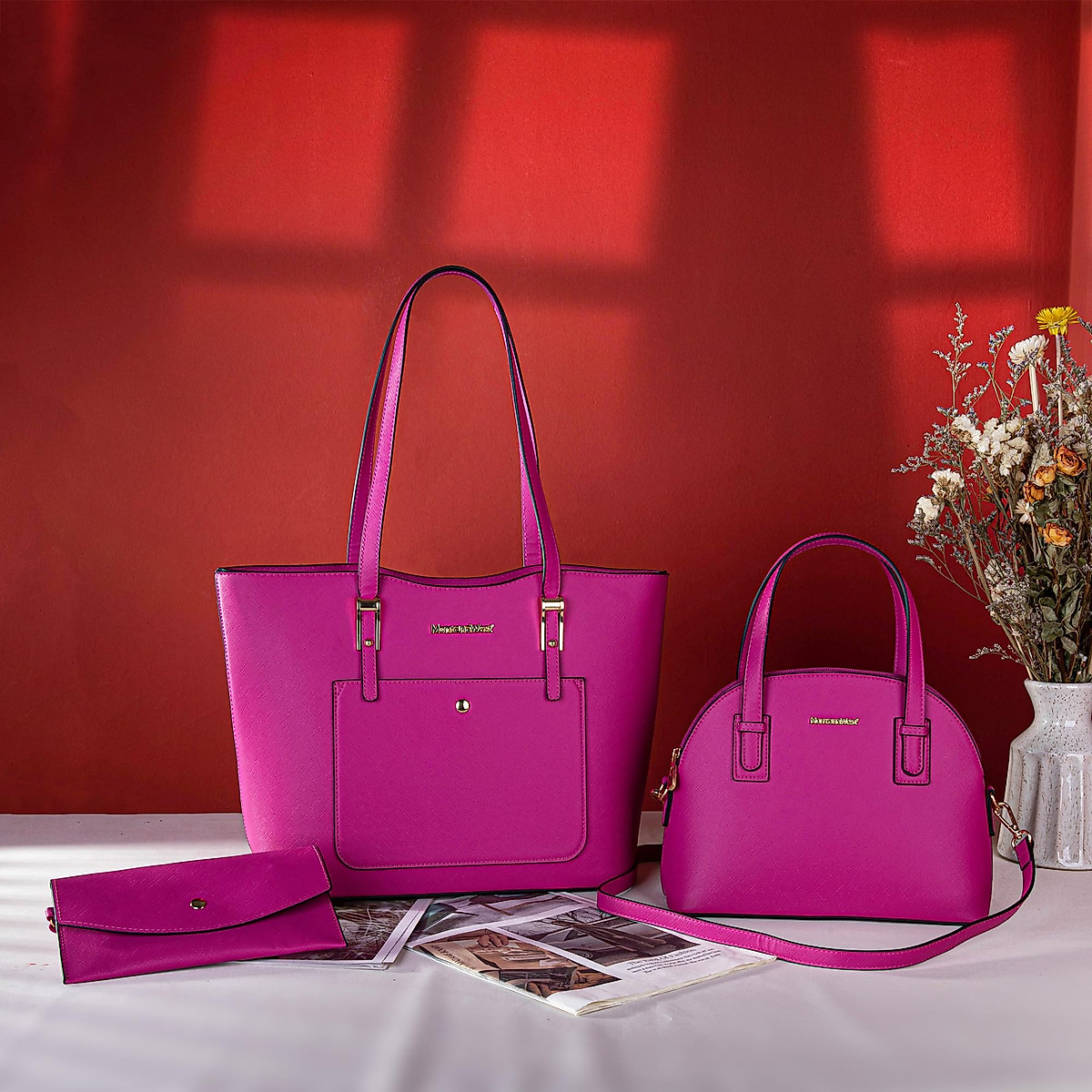 Montana West 3PCS Purses for Women Tote Bag and Wallet Set Shoulder Satchel Crossbody Bags Leather Handbag for Gift Travel Casual Work MWC3-201HPK