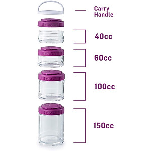 BlenderBottle GoStak Food Storage Containers for Protein Powder, Healthy Snacks, and Portion Control, 4-Piece Starter Pak, Black