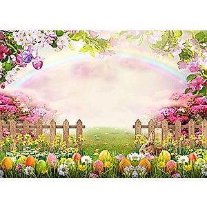 CHAIYA 7X5ft Easter Backdrop Spring Easter Backdrop Colorful Eggs Rainbow Backdrop for Easter Party Decoration Backdrop Children Adult Birthday Party Decor Banner CY259