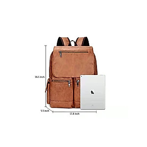 ENYIWH Men Backpack Purse Leather Vintage Multi Pockets Travel Bag Laptop Large Capacity Business Casual (Light Brown)