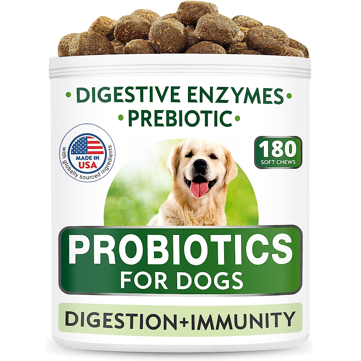 Dog Probiotics Chews + Omega 3 for Dogs Bundle - Gas, Diarrhea, Constipation, Upset Stomach Relief + Allergy and Itch Relief - Digestive Enzymes + Prebiotics + Omega 3 - Skin and Coat Support