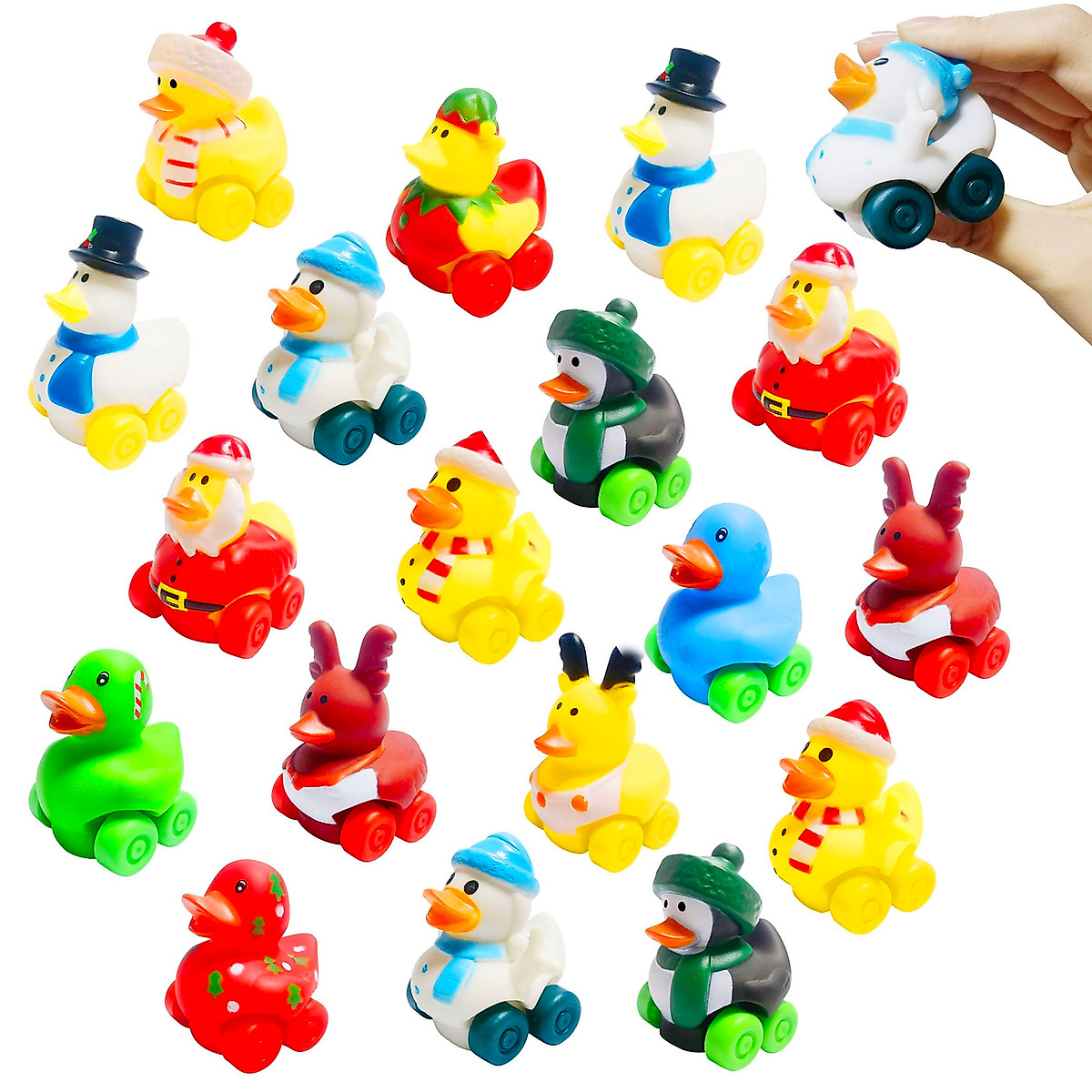 Holydeck 18 Pcs Christmas Rubber Ducks Soft Rubber Cars Toys Bath Toy Vehicles for Babies Kids Birthday Gifts,Christmas Party Favors,Christmas Stocking Stuffers(Christmas)