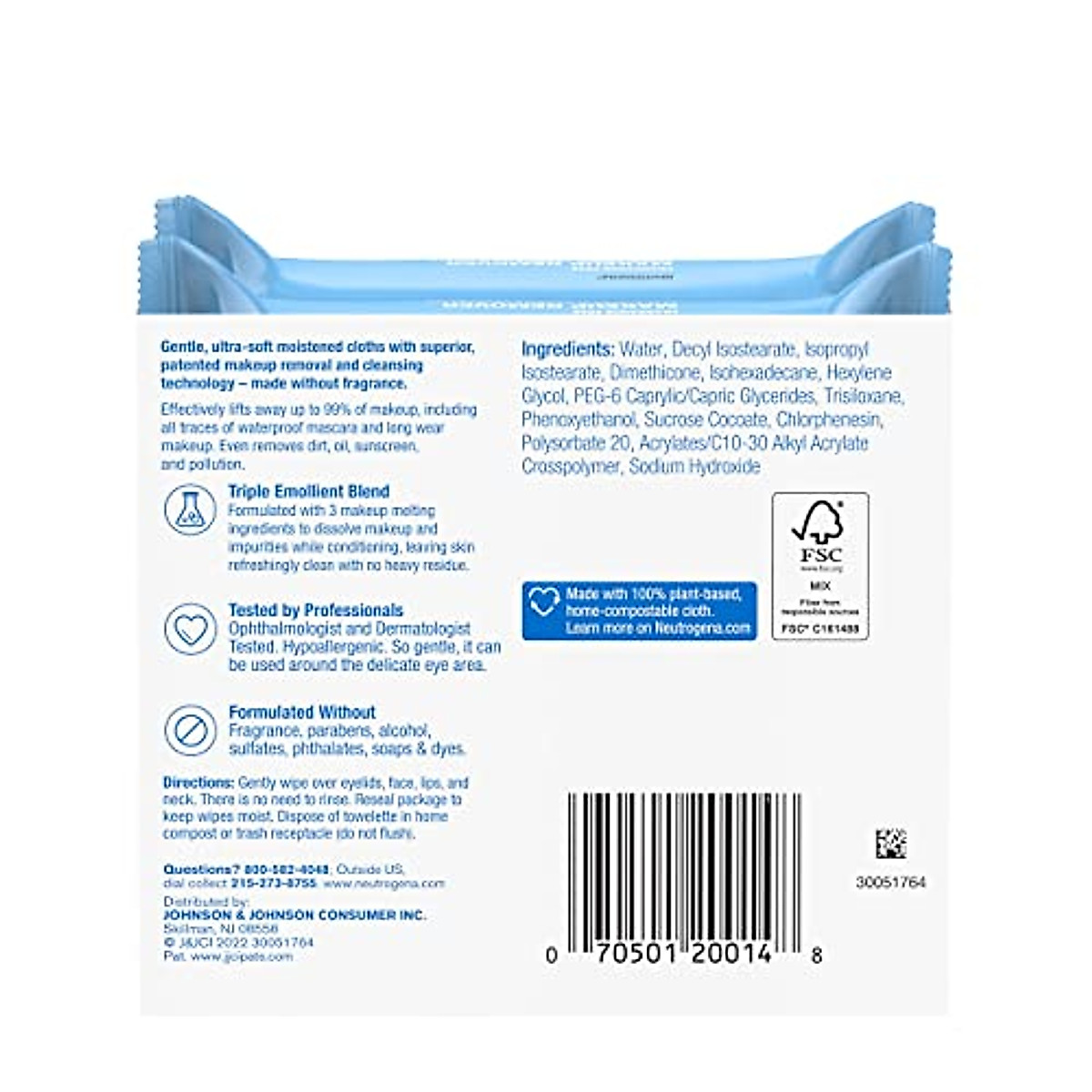 Neutrogena Makeup Remover Cleansing Face Wipes, Daily Cleansing Facial Towelettes to Remove Waterproof Makeup and Mascara, Alcohol-Free, Value Twin Pack, 25 Count, 2 Pack
