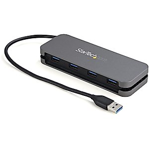StarTech.com 4 Port USB 3.0 Hub - USB-A to 4X USB-A - SuperSpeed 5Gbps Portable USB 3.1 Gen 1 Type-A Hub - USB Bus Powered - Laptop/Desktop USB Hub with Long Cable 11" & Cable Management (HB30AM4AB)