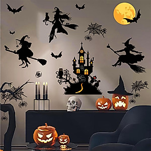 Halloween Decorations Decals Witches Wall Decor Black Bats Castle Stickers Halloween Wall Decal Peel and Stick Halloween Party Supplies Scary Spider Vinyl Sticker Art Murals for Home Window Door Decor