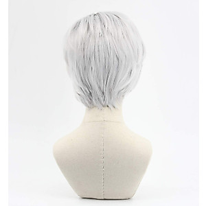 SpeedBeauty Man's Short Curly Silver Grey Boot Black Cosplay Wig Halloween Costume Wig