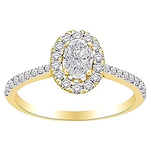 AFFY 0.75 CT White Natural Diamond Oval Cluster Engagement Wedding Ring In 14k Yellow Gold With RING Size-4.5