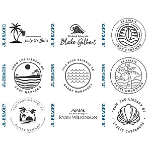 Personalized Library Book Stamp with Beach Theme - Custom Wooden Stamp, Perfect for Beach Lovers and Summer Reading - Add a Tropical Touch to Your Library Collection! (1 5/8” x 1 5/8”)