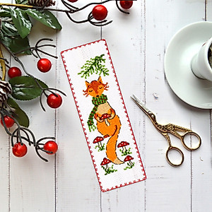 Povitrulya Mushroom Fox - Counted Cross Stitch Bookmark Kit - Handmade Gift