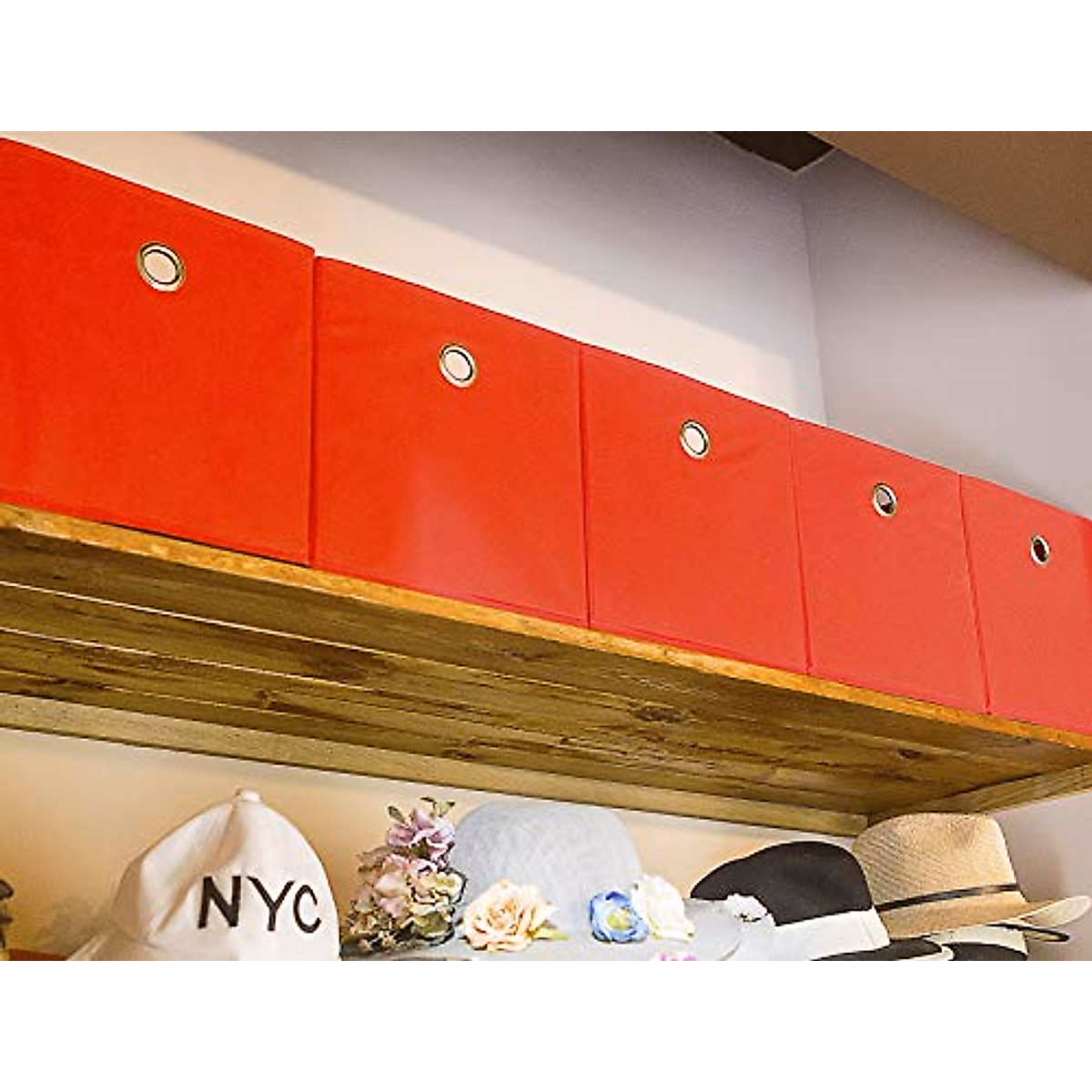 Amborido Storage Cubes Foldable Drawers Office Toys Room Organizer Cubby Clothes Fabric Kids Bins 6 Pack (Red)